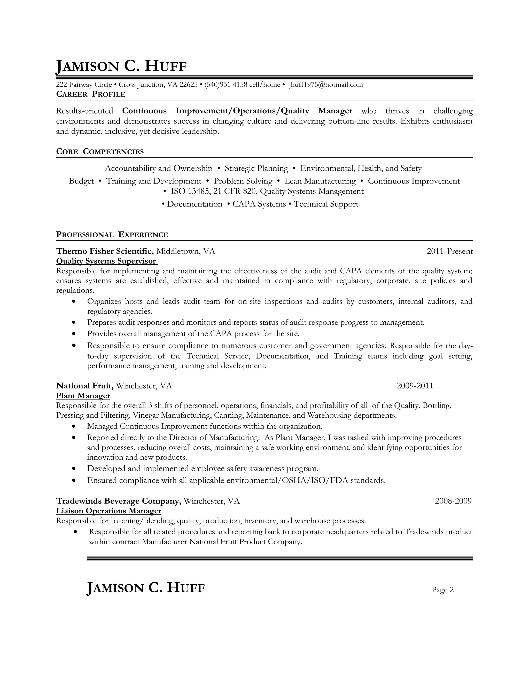 Resume Huff_Jamie__Thermo Fisher 2016 | DOC
