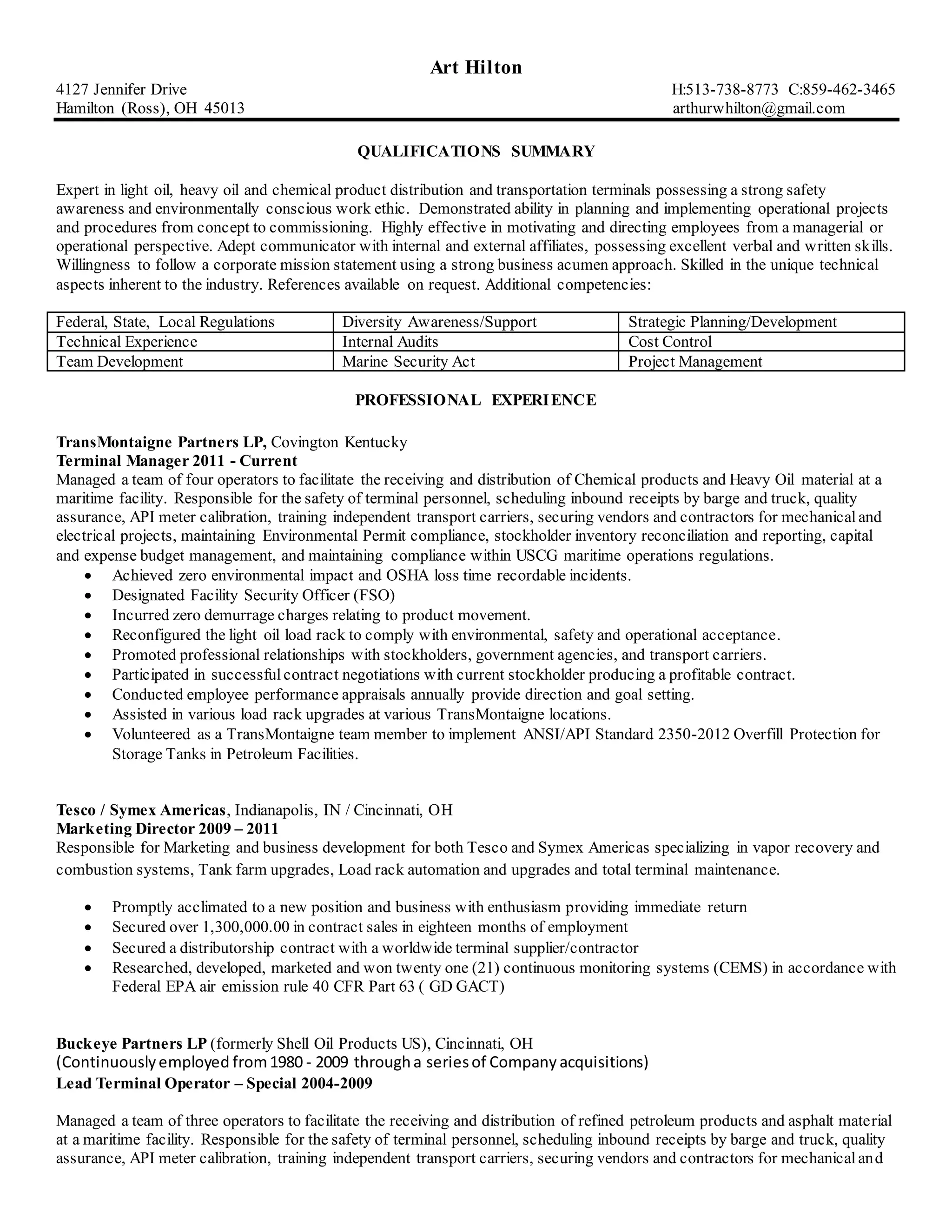 Arthur Hilton resume 2014 | PDF