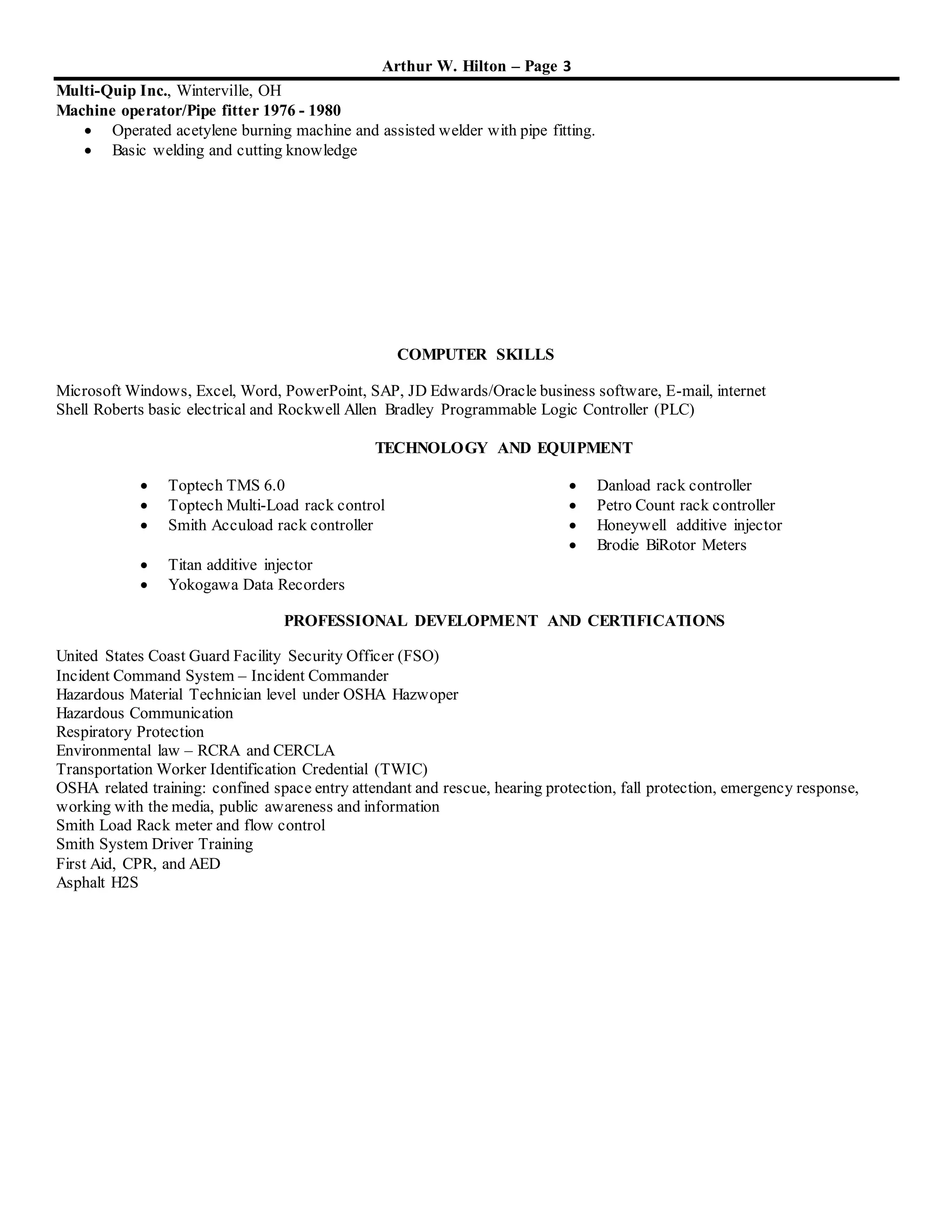 Arthur Hilton resume 2014 | PDF