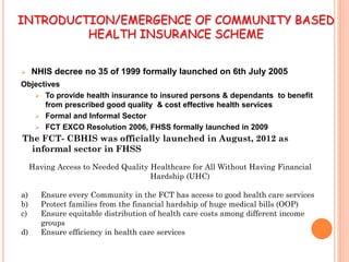 FCT Community Based Health Insurance Scheme (CBHIS): Progress, Problems ...