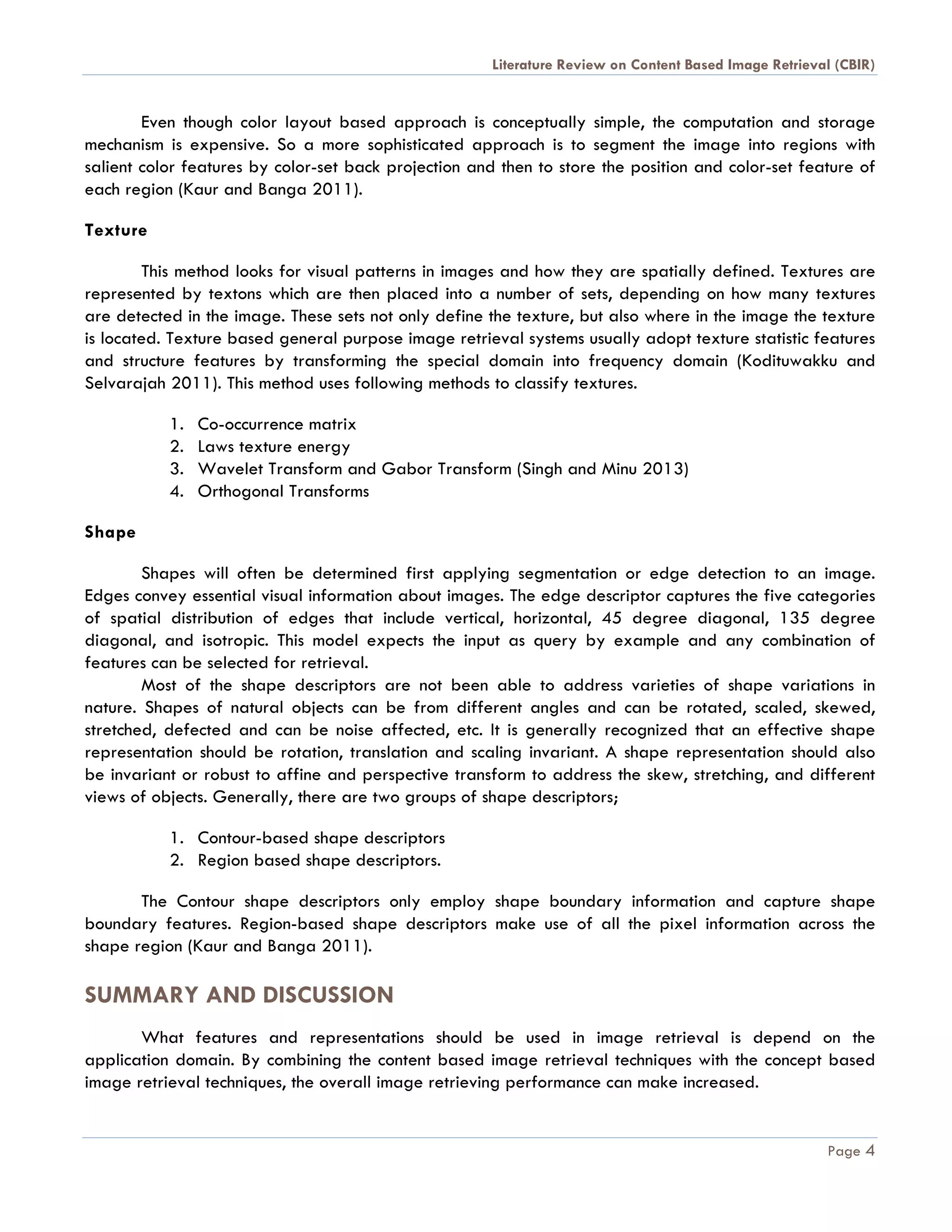 Literature Review on Content Based Image Retrieval | PDF