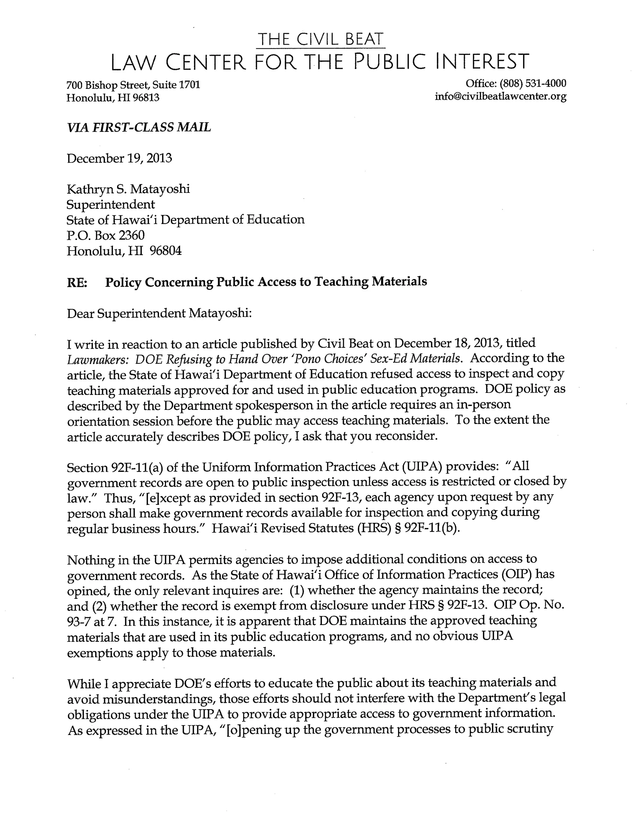 Cb law center letter | PDF