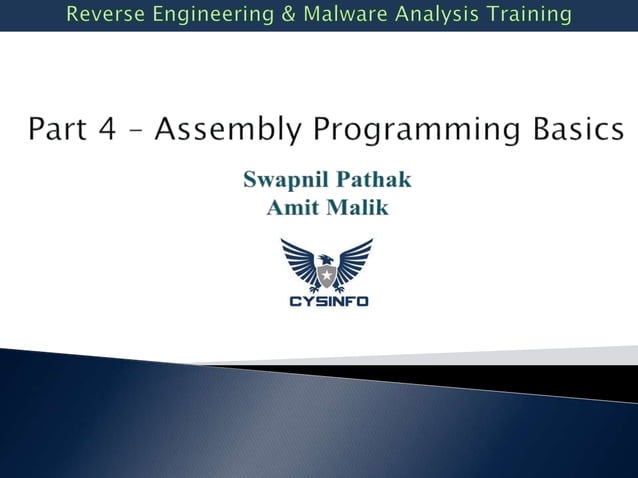 Reversing malware analysis training part4 assembly programming basics | PPT