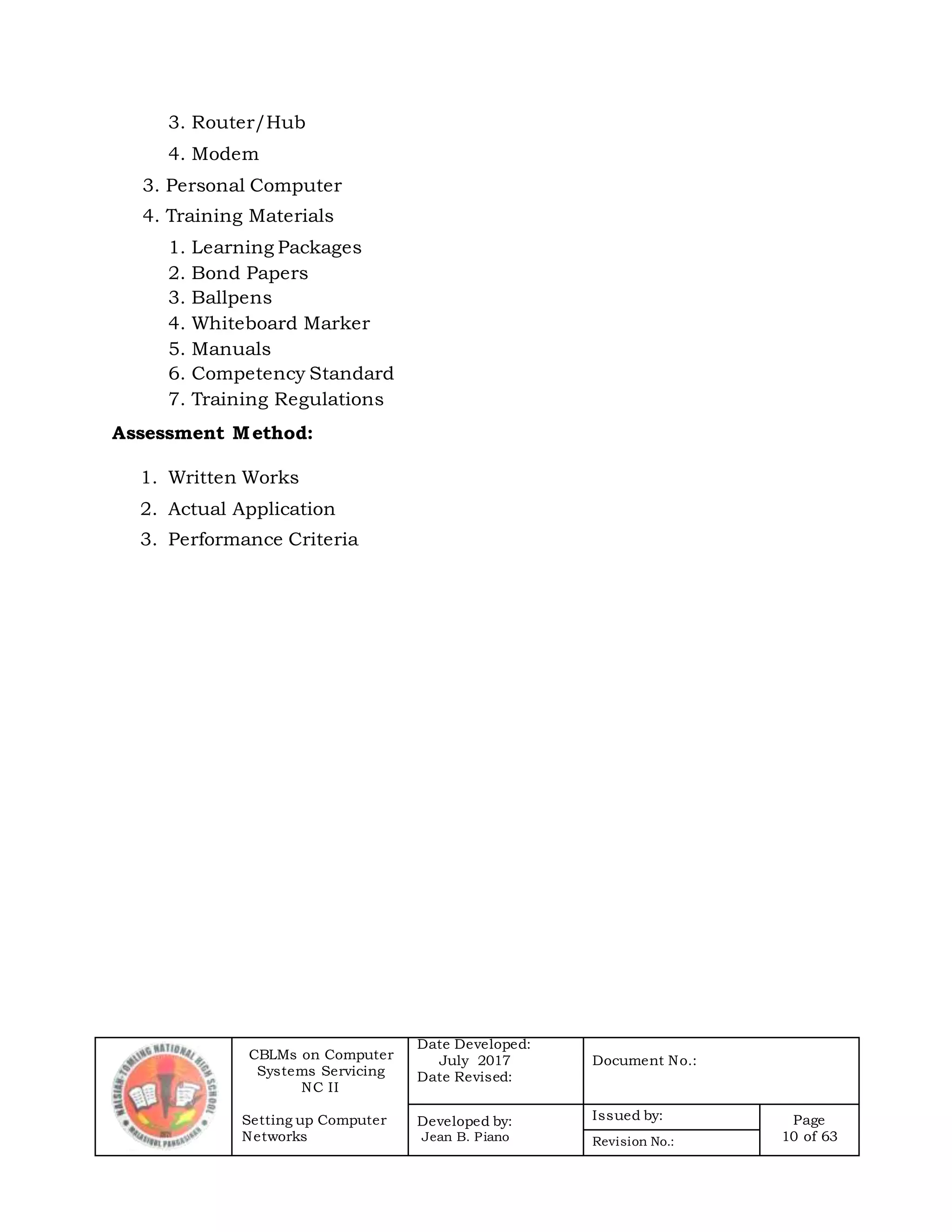 CBLM - Set Up Computer Network (CSS) | DOCX