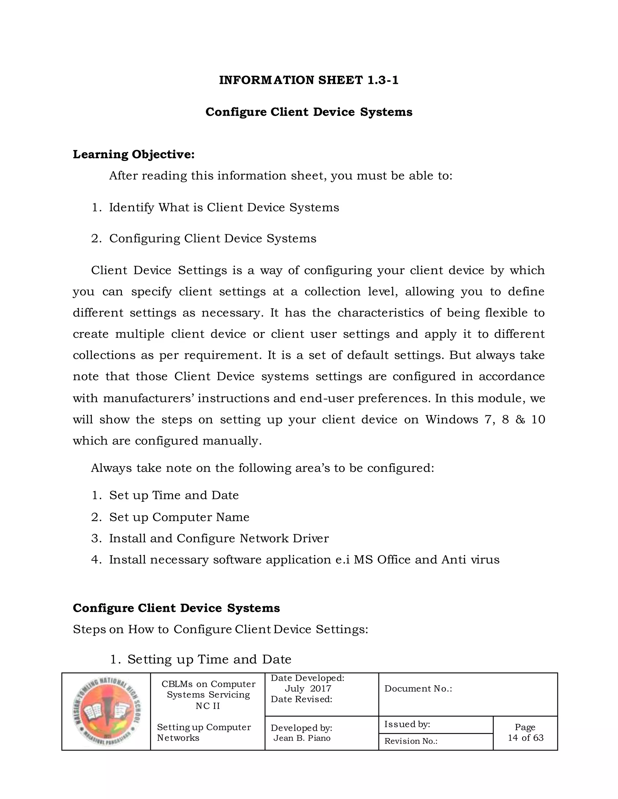 CBLM - Set Up Computer Network (CSS) | DOCX