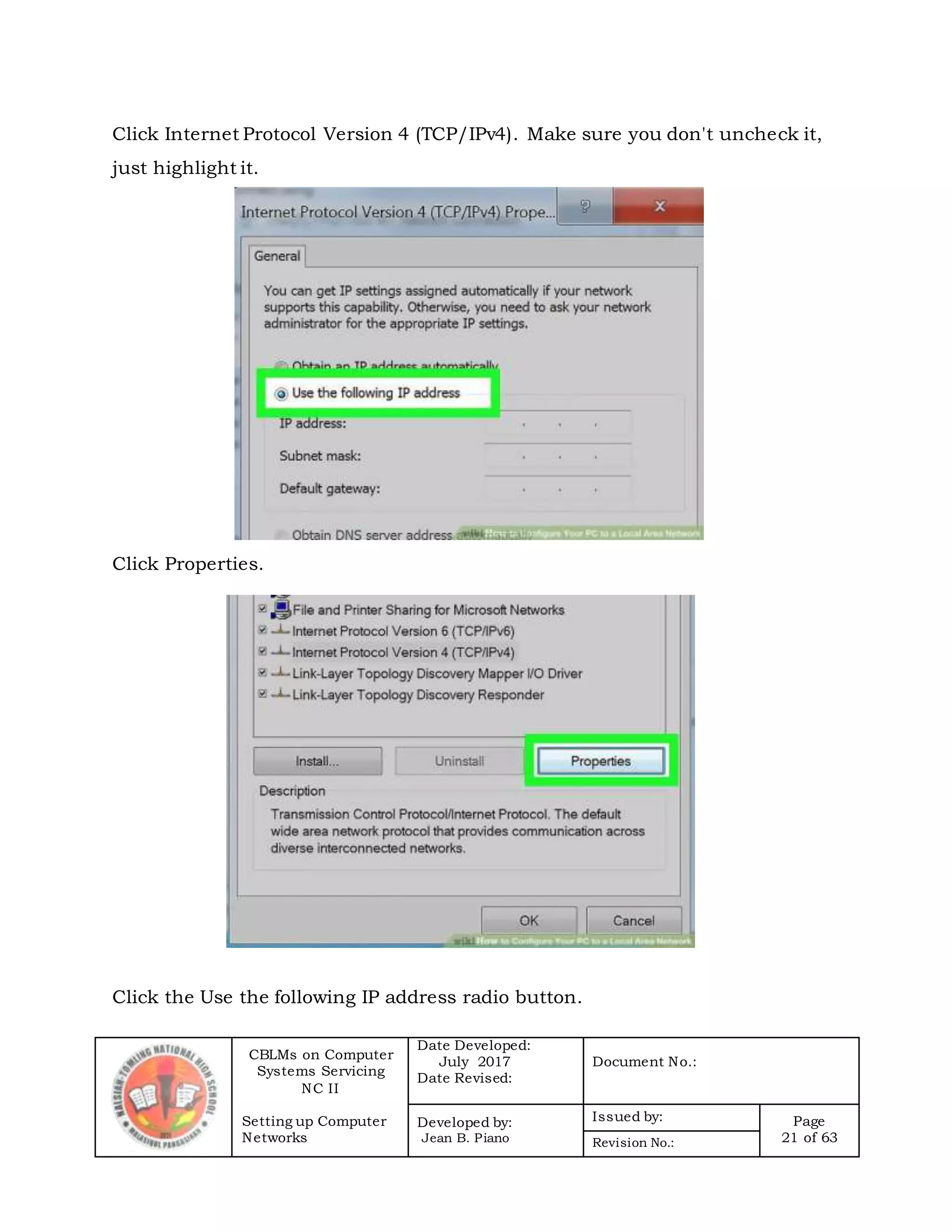 CBLM - Set Up Computer Network (CSS) | DOCX