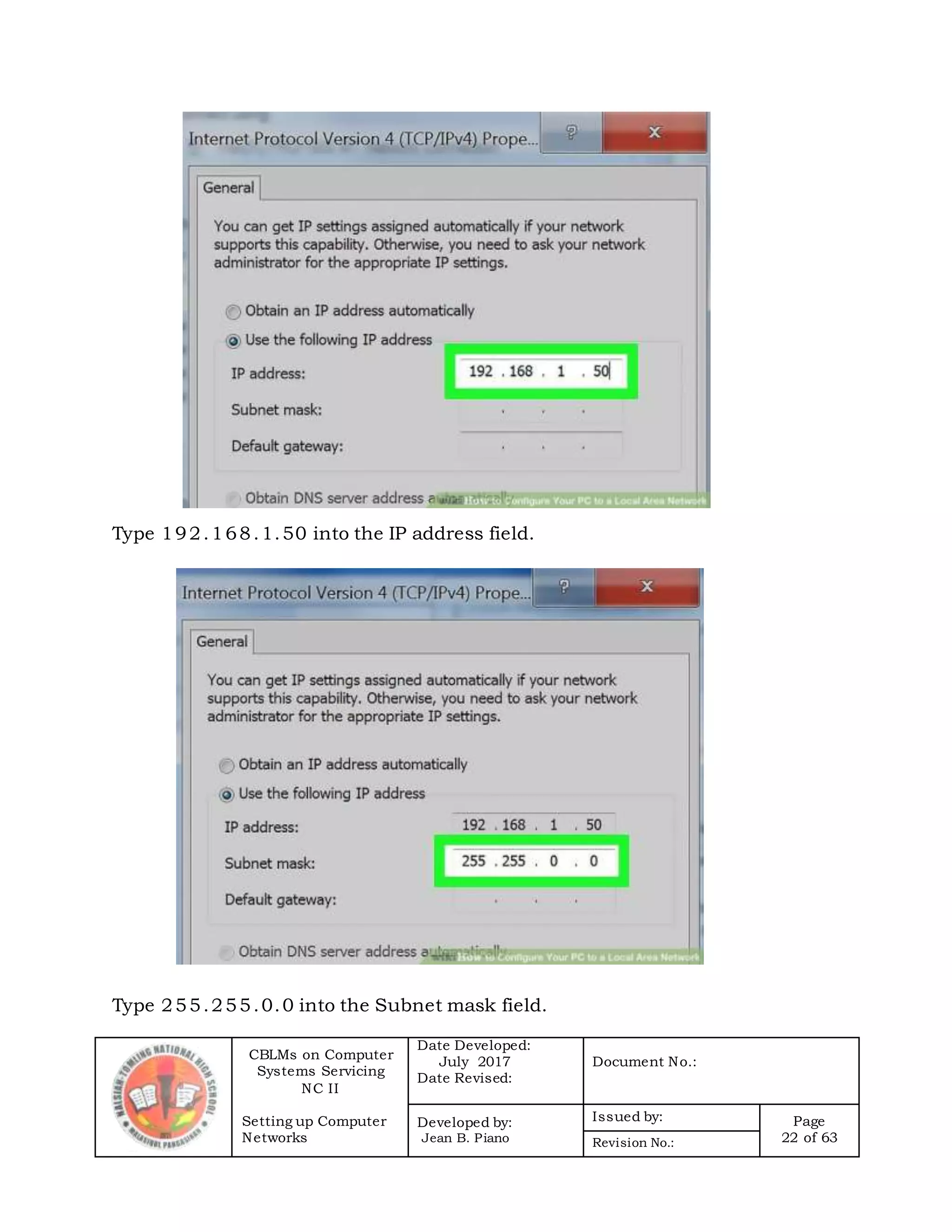 CBLM - Set Up Computer Network (CSS) | DOCX