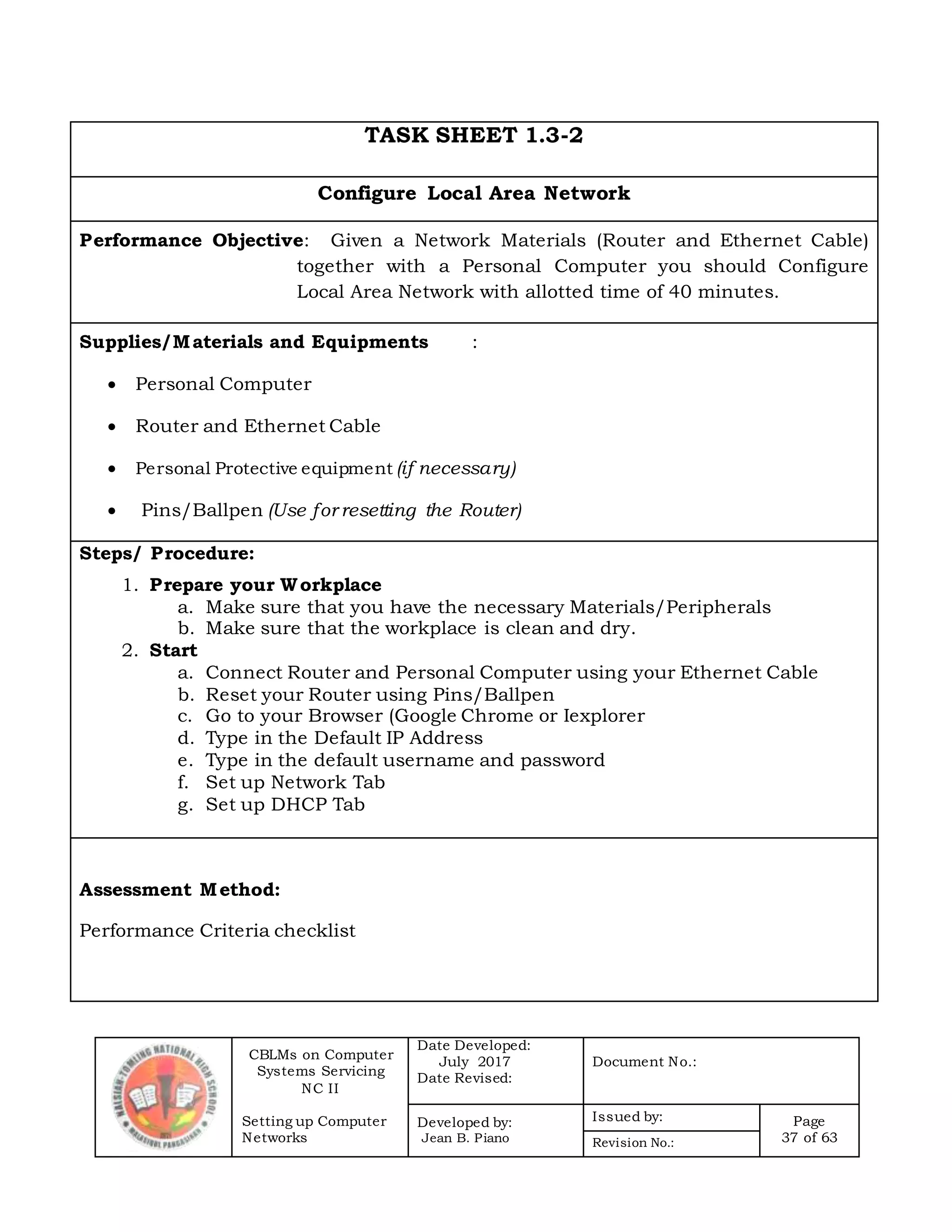 CBLM - Set Up Computer Network (CSS) | DOCX