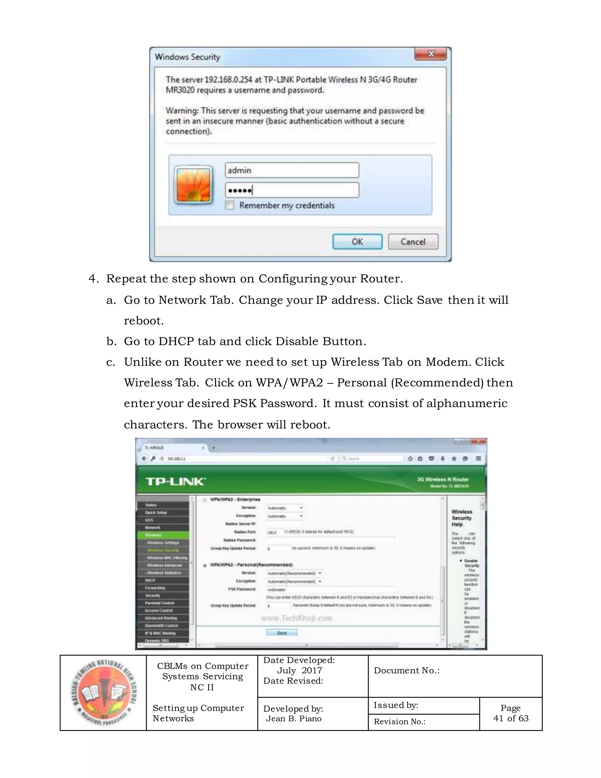 CBLM - Set Up Computer Network (CSS) | DOCX