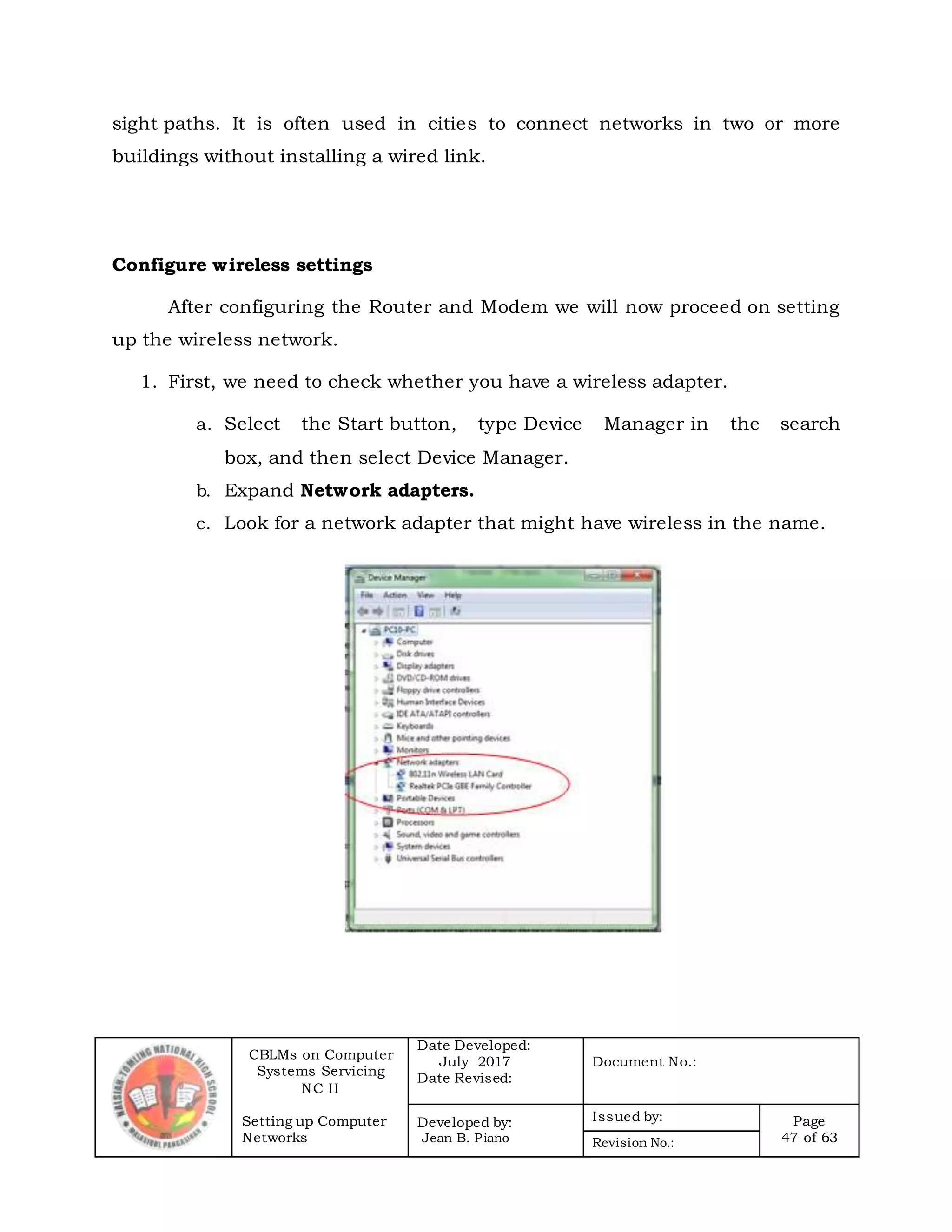 CBLM - Set Up Computer Network (CSS) | DOCX