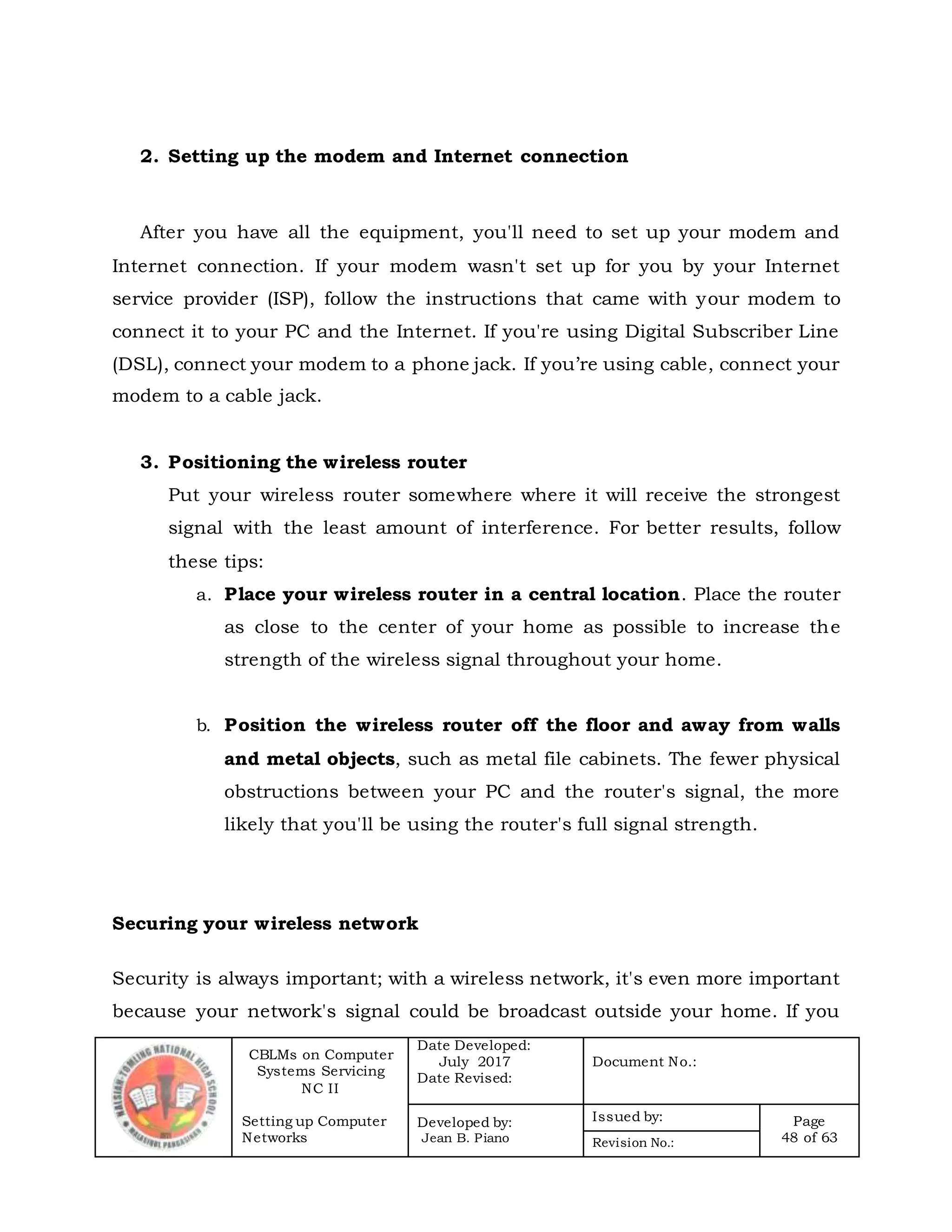 CBLM - Set Up Computer Network (CSS) | DOCX