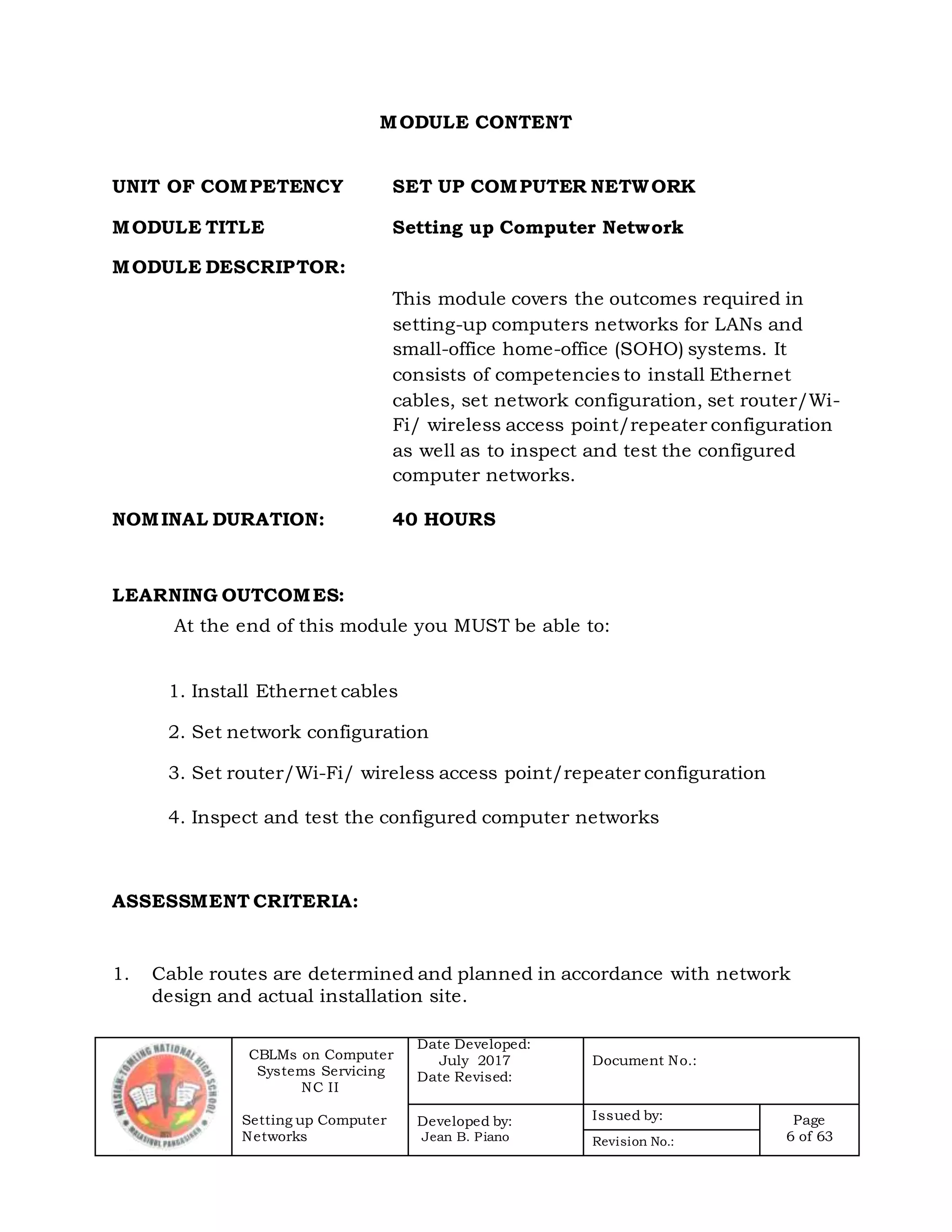 CBLM - Set Up Computer Network (CSS) | DOCX