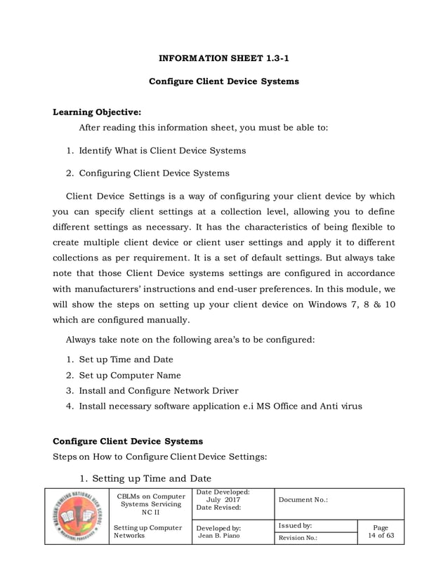 CBLM - Set Up Computer Network (CSS) | DOCX