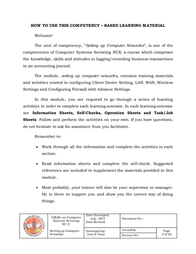 CBLM - Set Up Computer Network (CSS) | DOCX