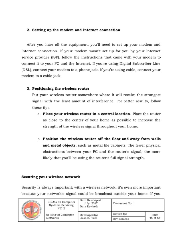 CBLM - Set Up Computer Network (CSS) | DOCX
