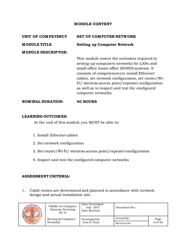 CBLM - Set Up Computer Network (CSS) | DOCX