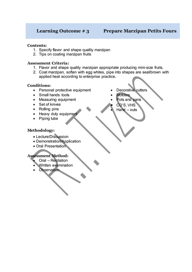 Cblm -bpp_prepare_and_display_petits_fo | DOCX | Desserts and Baking | Food & Drink