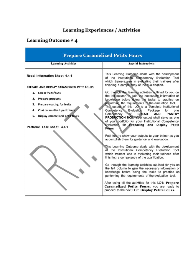 Cblm -bpp_prepare_and_display_petits_fo | DOCX | Desserts and Baking | Food & Drink