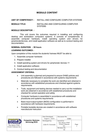 Cblm installing and configuring computer system and networks | PDF