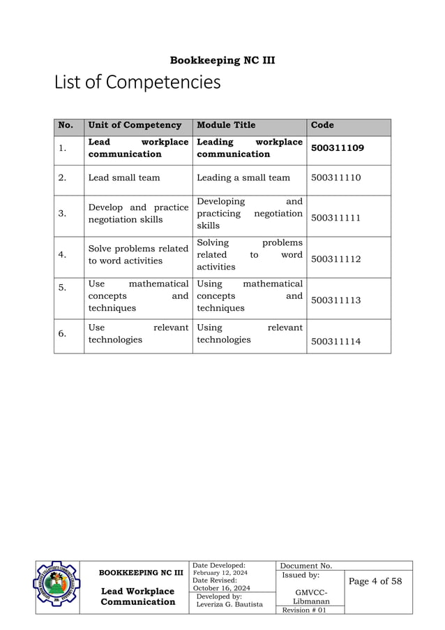 basic competency 1, competency based learning materials | PDF