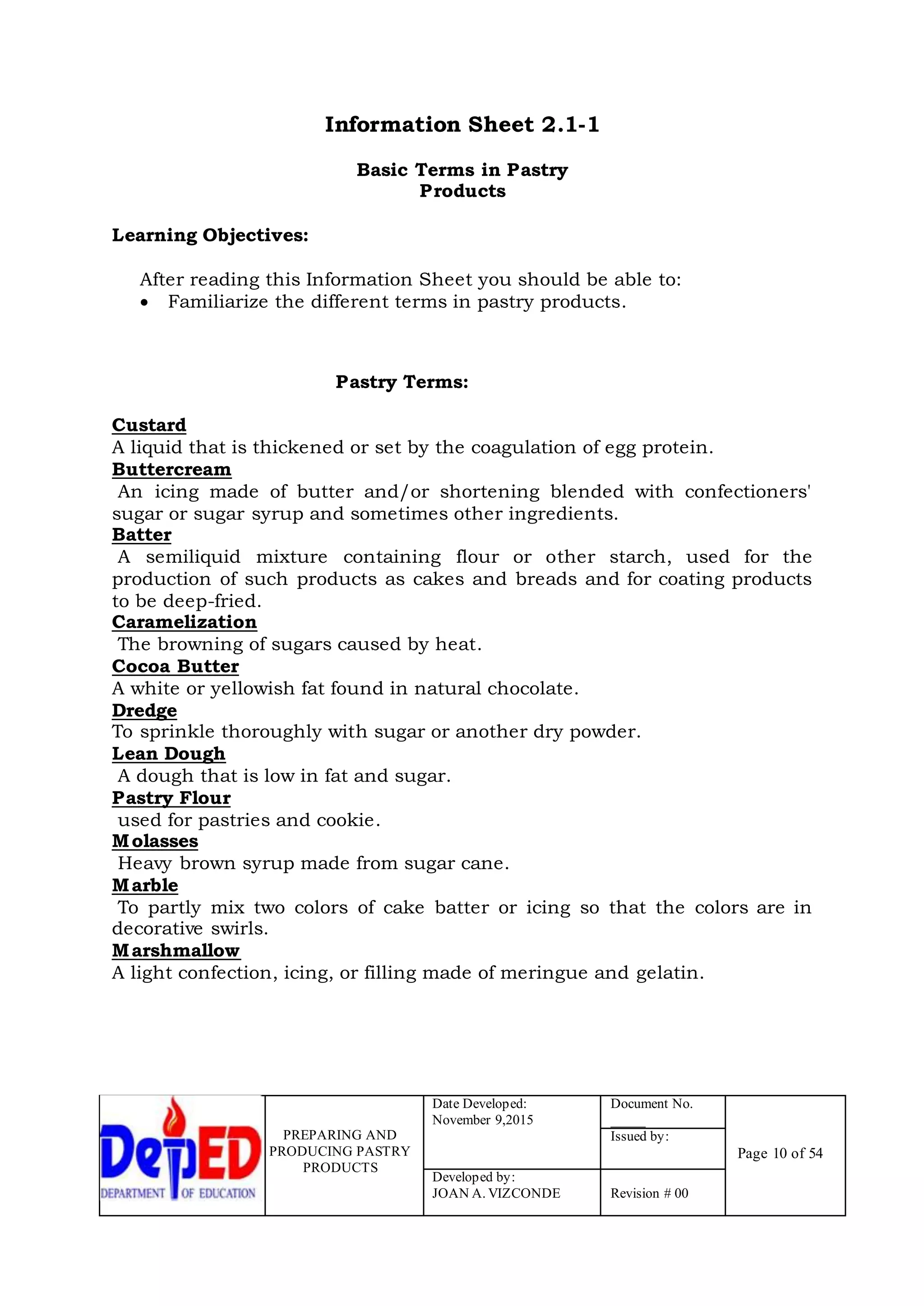LEARNING MODULE in Bread and Pastry Production-UC2 Prepare and Produce ...