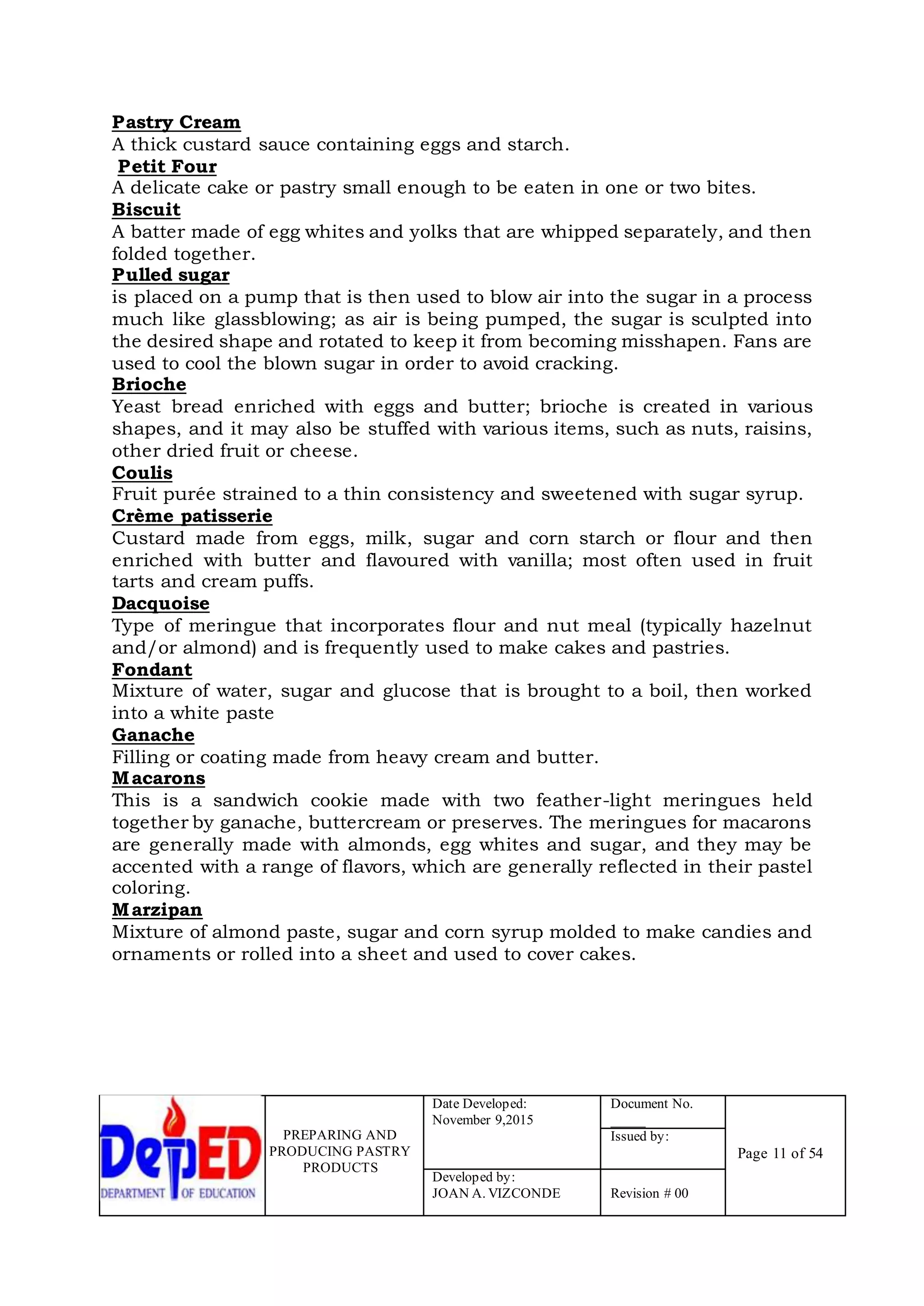 LEARNING MODULE in Bread and Pastry Production-UC2 Prepare and Produce ...