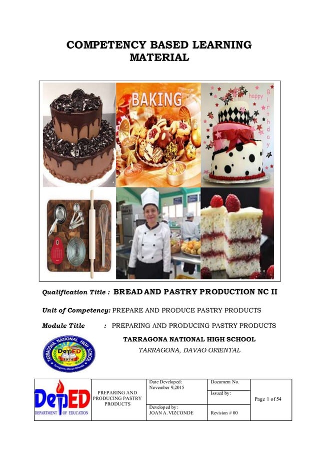 LEARNING MODULE in Bread and Pastry Production-UC2 Prepare and Produce Pastry Products | DOCX