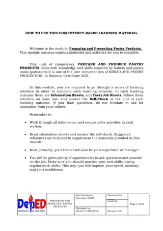 LEARNING MODULE in Bread and Pastry Production-UC2 Prepare and Produce ...