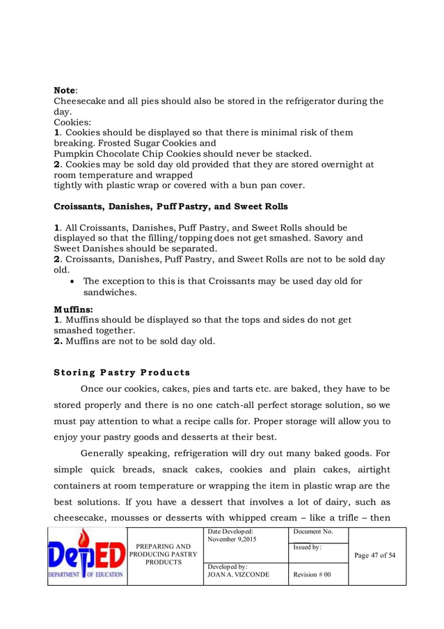 LEARNING MODULE in Bread and Pastry Production-UC2 Prepare and Produce ...