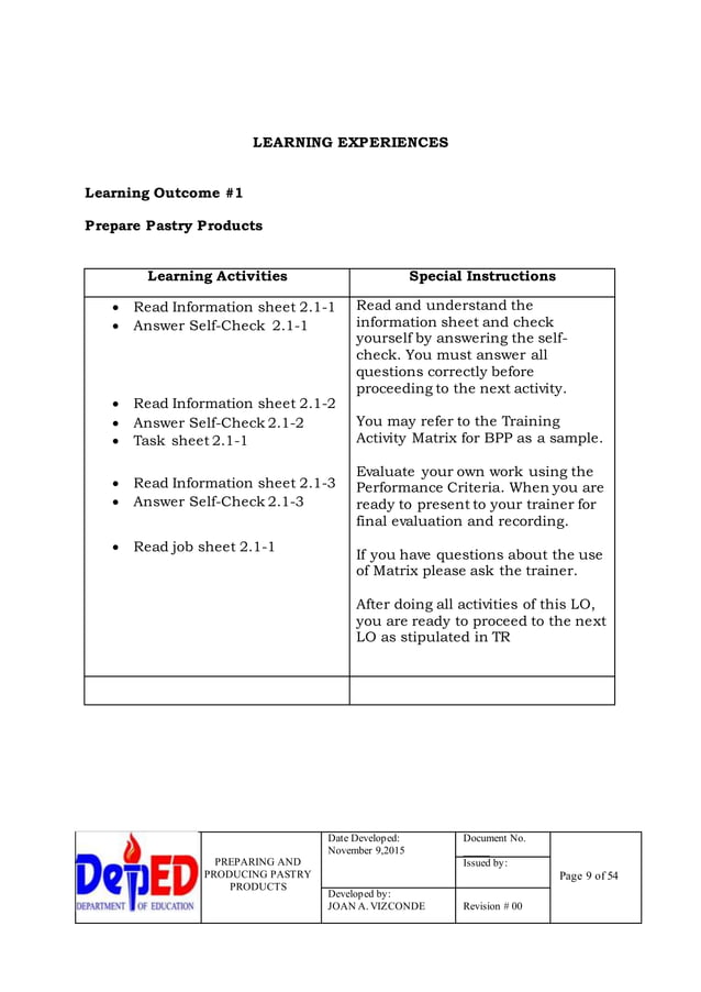 LEARNING MODULE in Bread and Pastry Production-UC2 Prepare and Produce ...