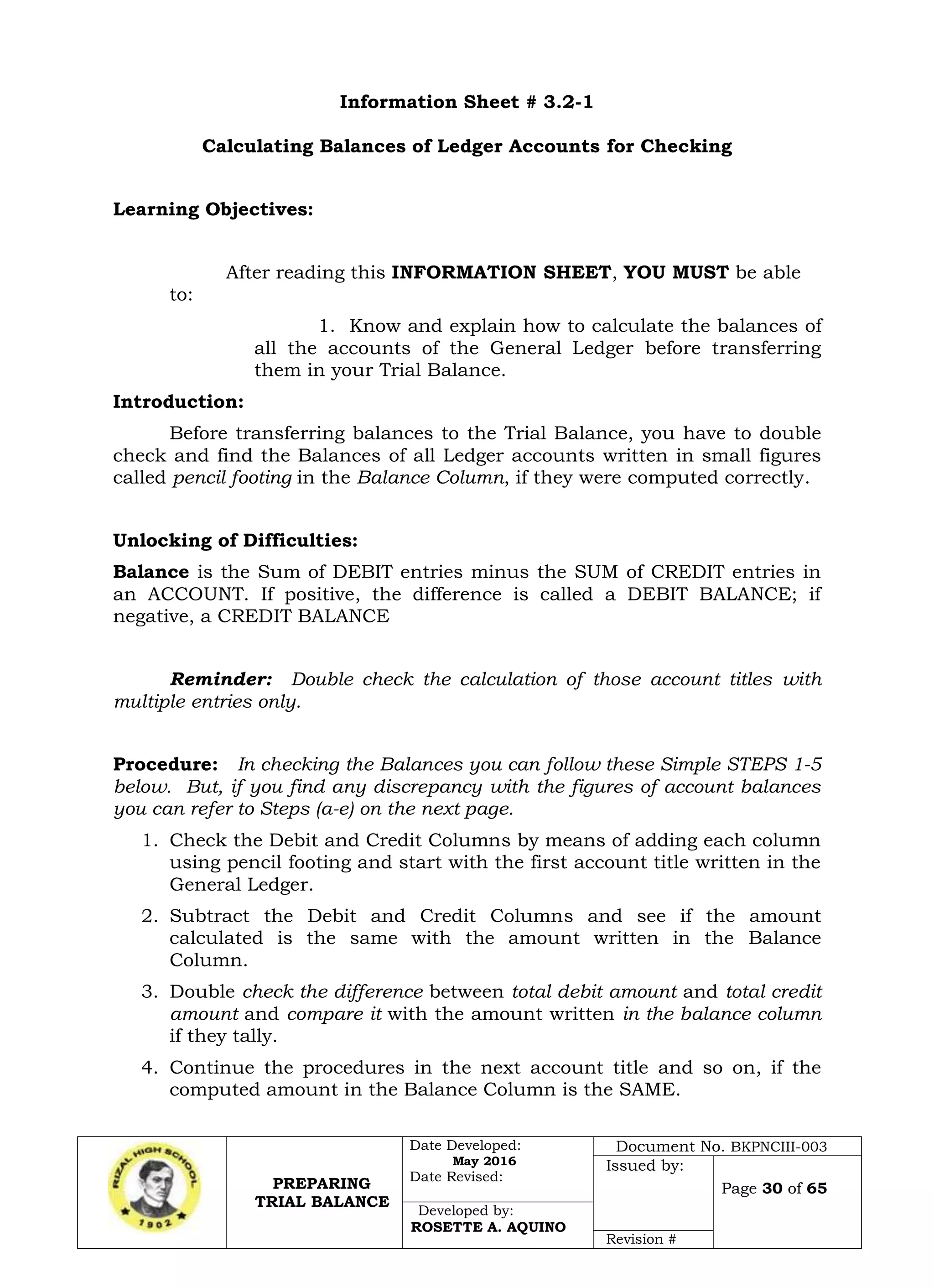 CBLM BOOKKEEPING NC III-PREPARING TRIAL BALANCE | PDF