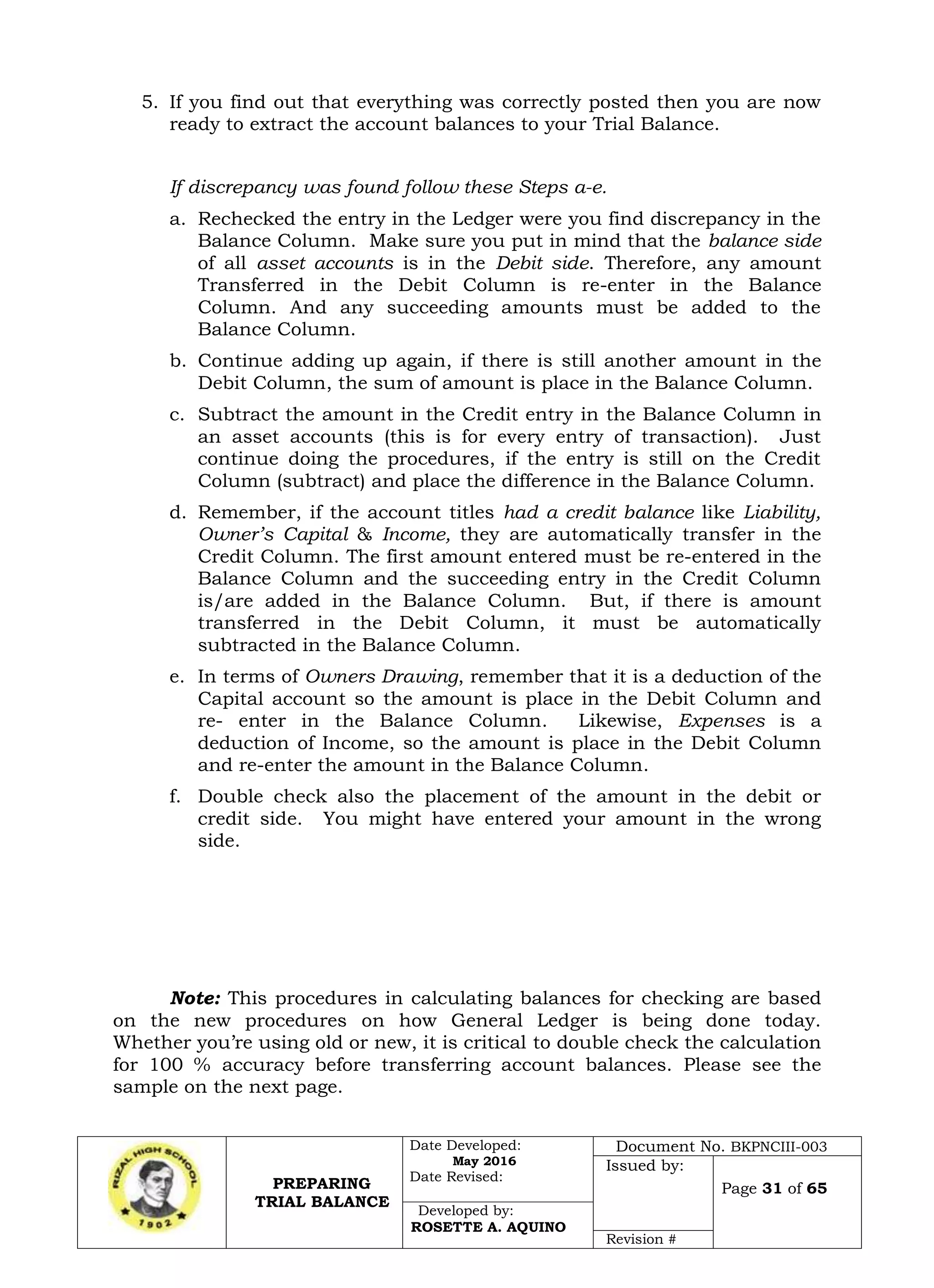 CBLM BOOKKEEPING NC III-PREPARING TRIAL BALANCE | PDF