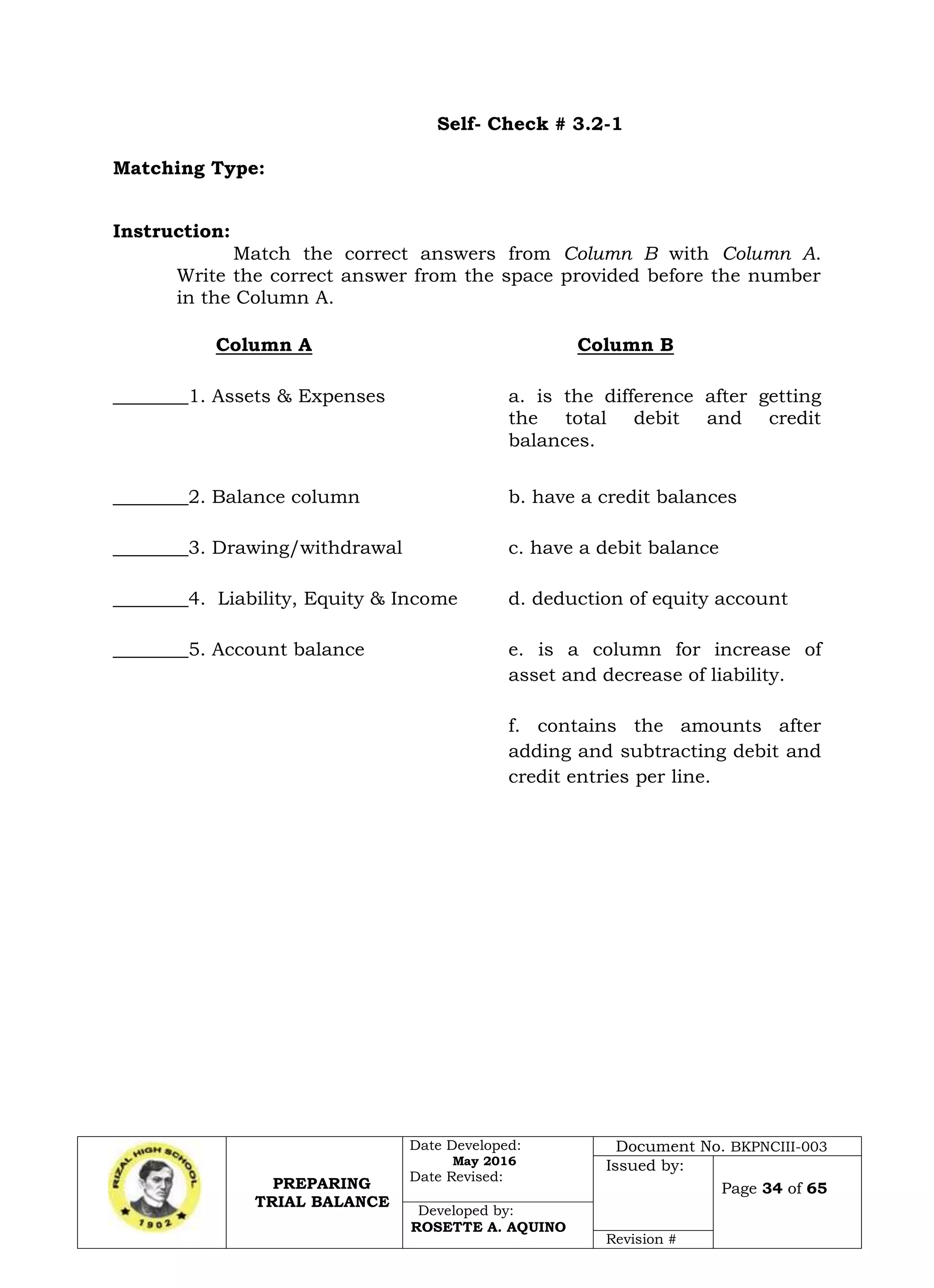 CBLM BOOKKEEPING NC III-PREPARING TRIAL BALANCE | PDF