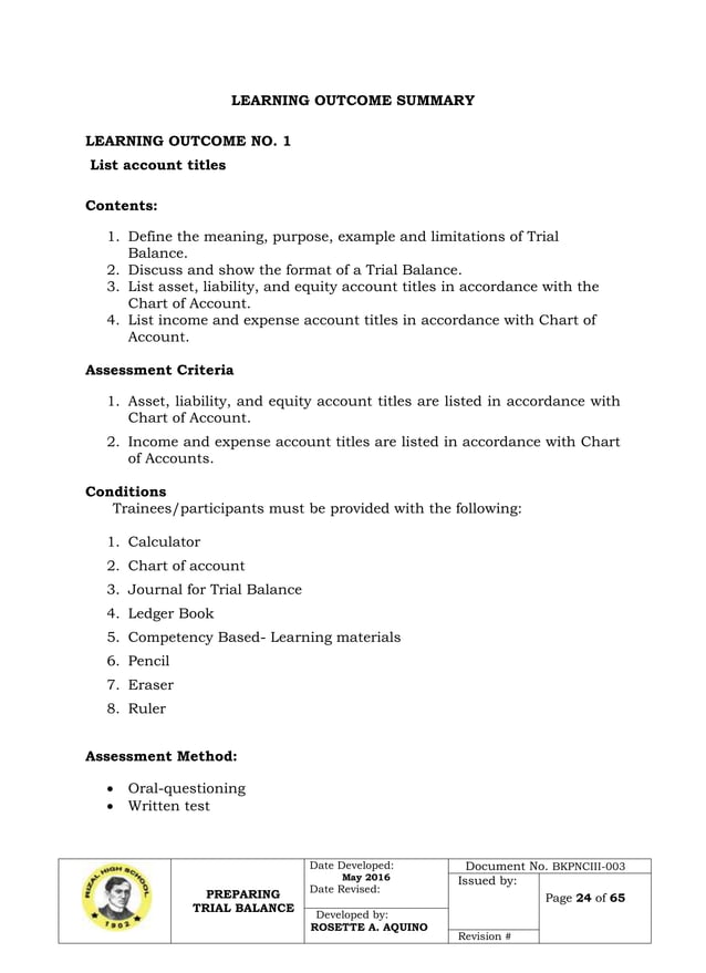 CBLM BOOKKEEPING NC III-PREPARING TRIAL BALANCE | PDF