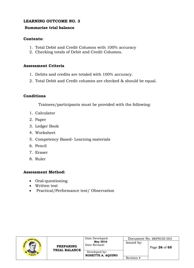 CBLM BOOKKEEPING NC III-PREPARING TRIAL BALANCE | PDF