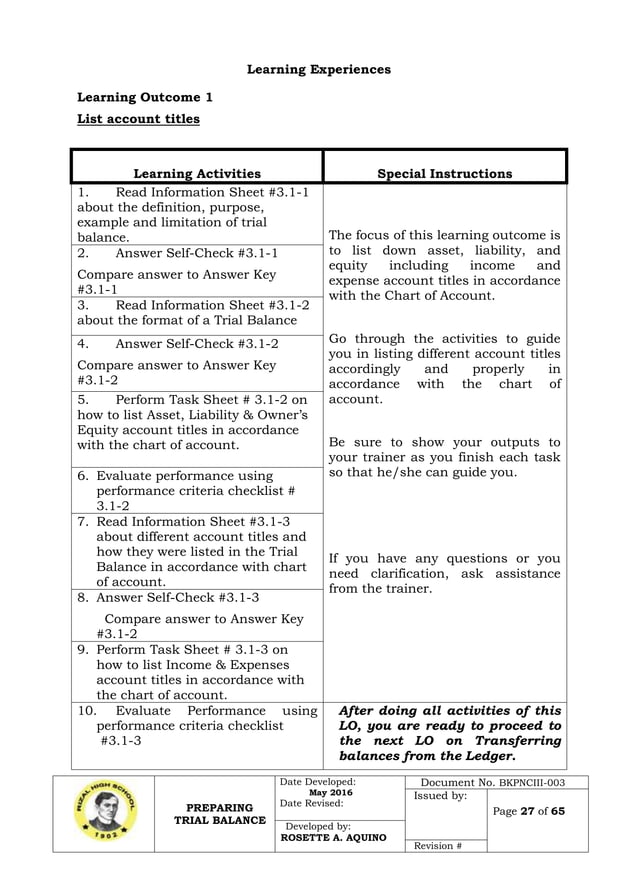 CBLM BOOKKEEPING NC III-PREPARING TRIAL BALANCE | PDF