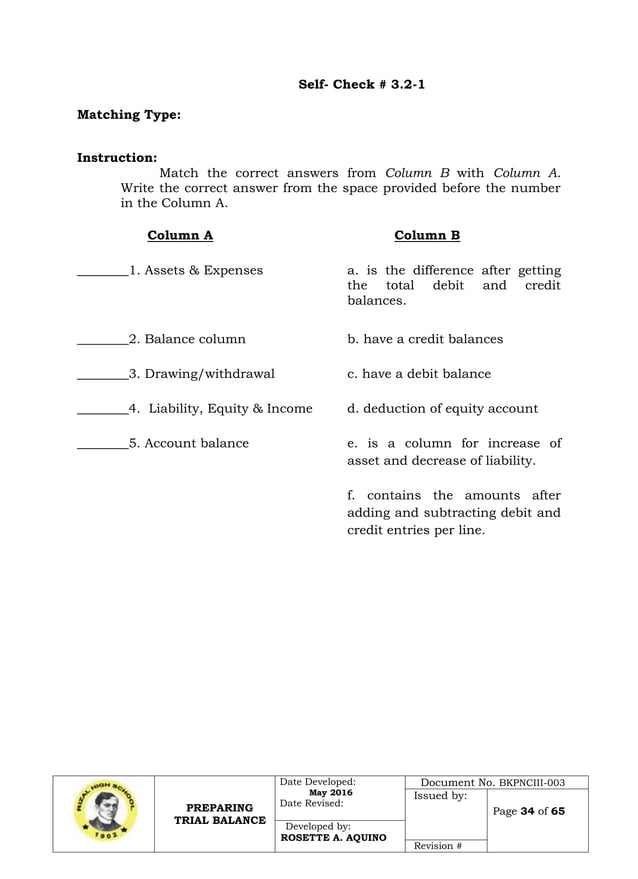 CBLM BOOKKEEPING NC III-PREPARING TRIAL BALANCE | PDF