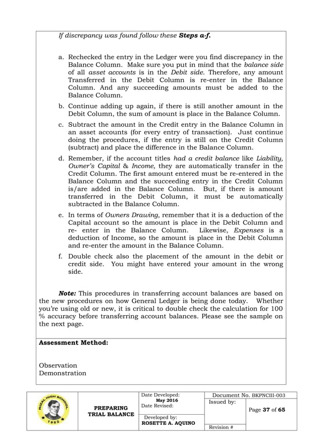 CBLM BOOKKEEPING NC III-PREPARING TRIAL BALANCE | PDF