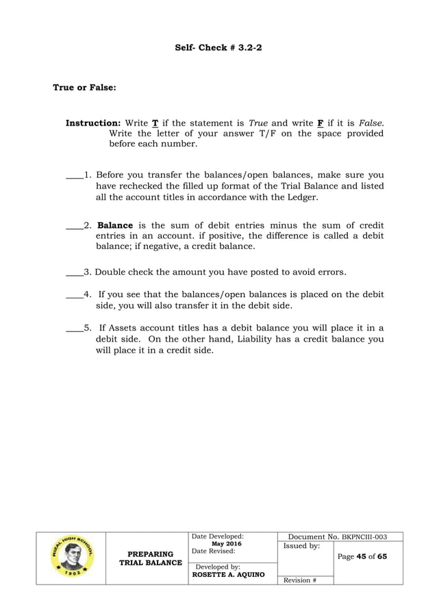 CBLM BOOKKEEPING NC III-PREPARING TRIAL BALANCE | PDF