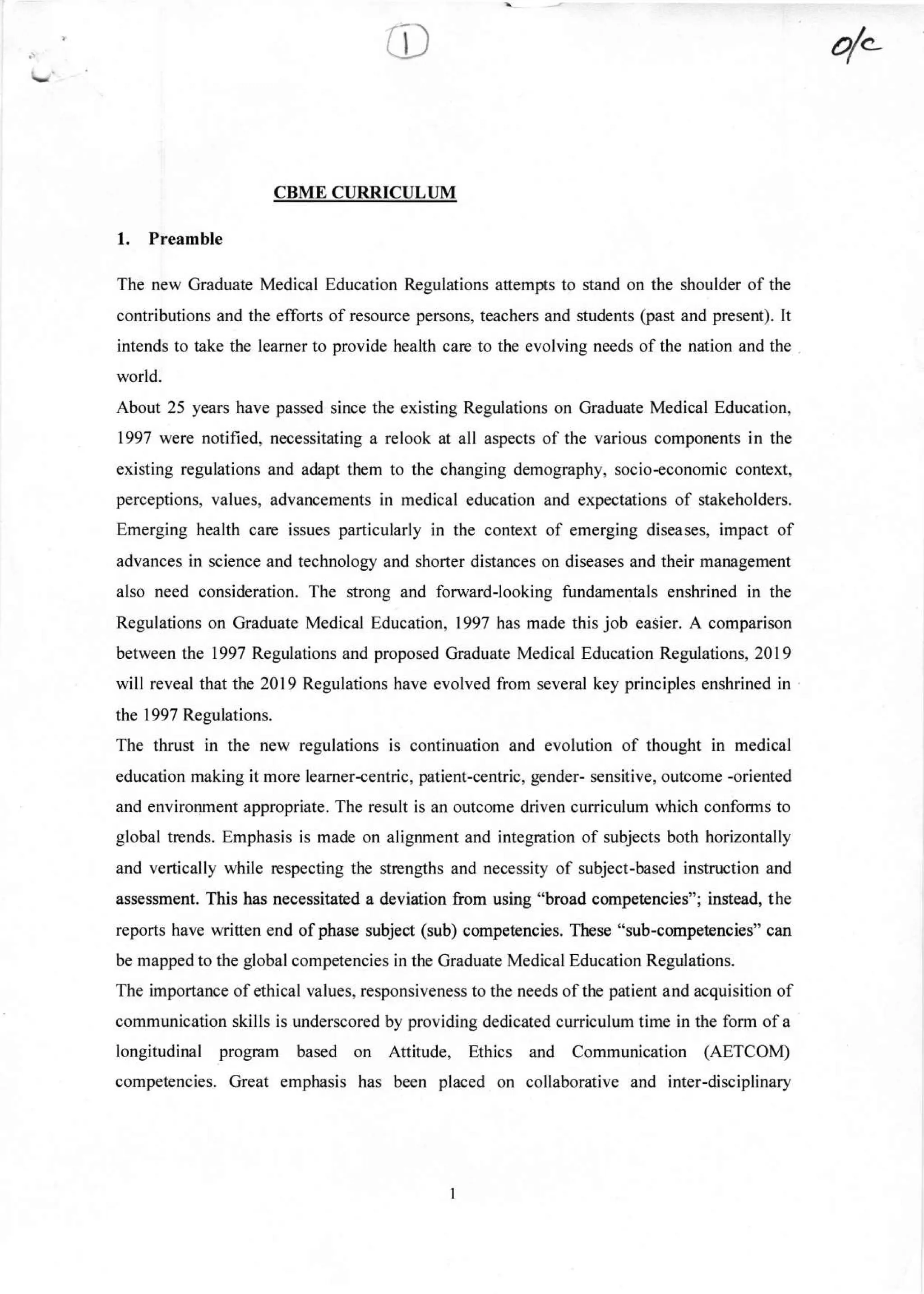 Competency Based Medical Education Curriculum (CBME) Regulations,2023 ...