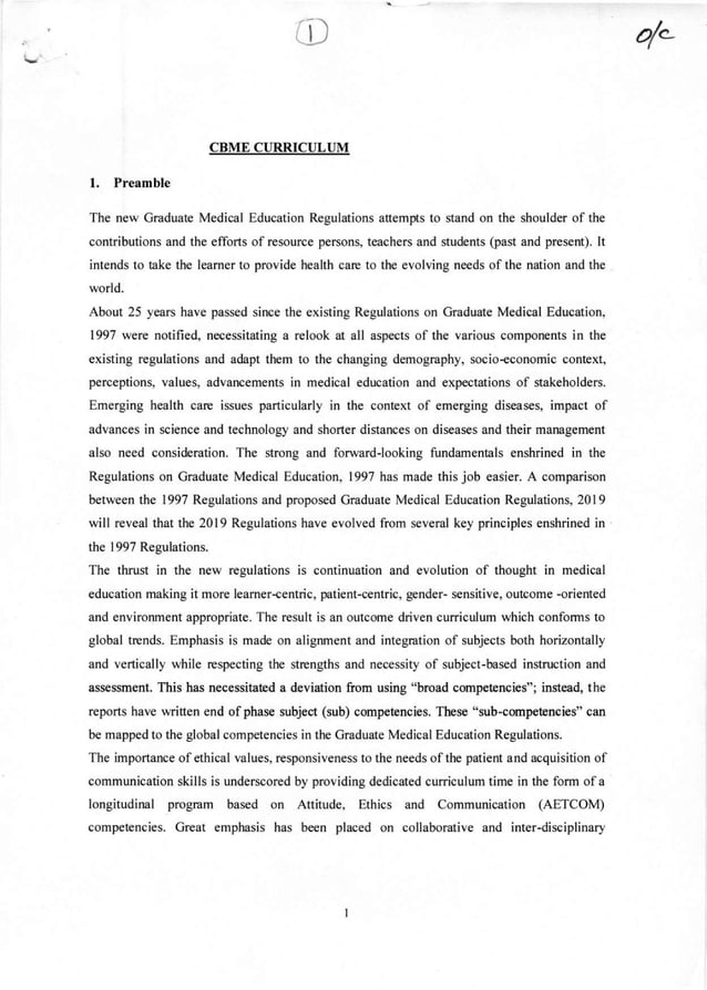 Competency Based Medical Education Curriculum (CBME) Regulations,2023-National Medical ...