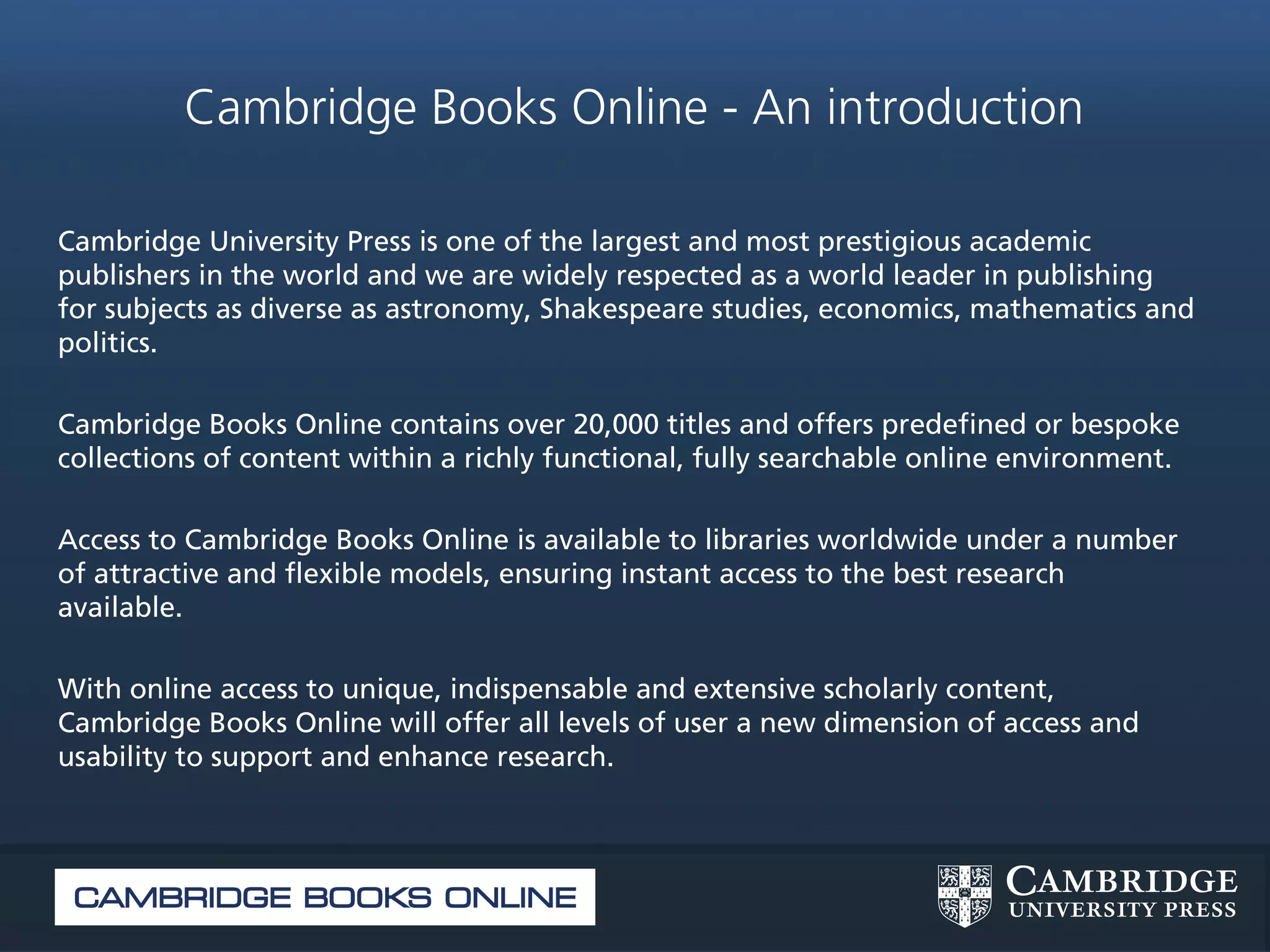 Cambridge Books Online - Guided Tour | PPT