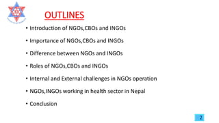 NGOs,CBOs and INGOs in Community Health Development | PPTX