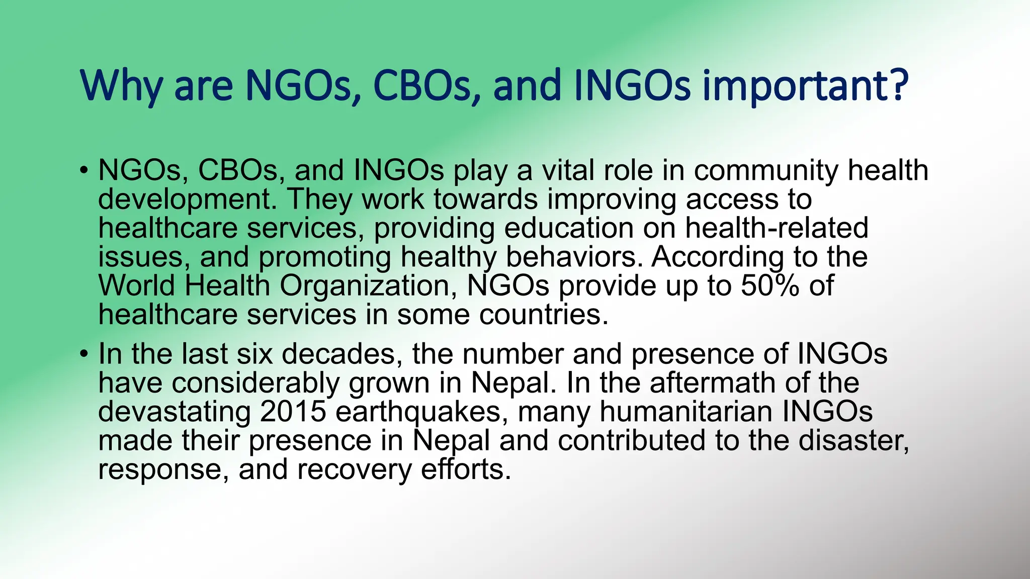 CBOS NGOS INGOS in Community Health Development | PPT