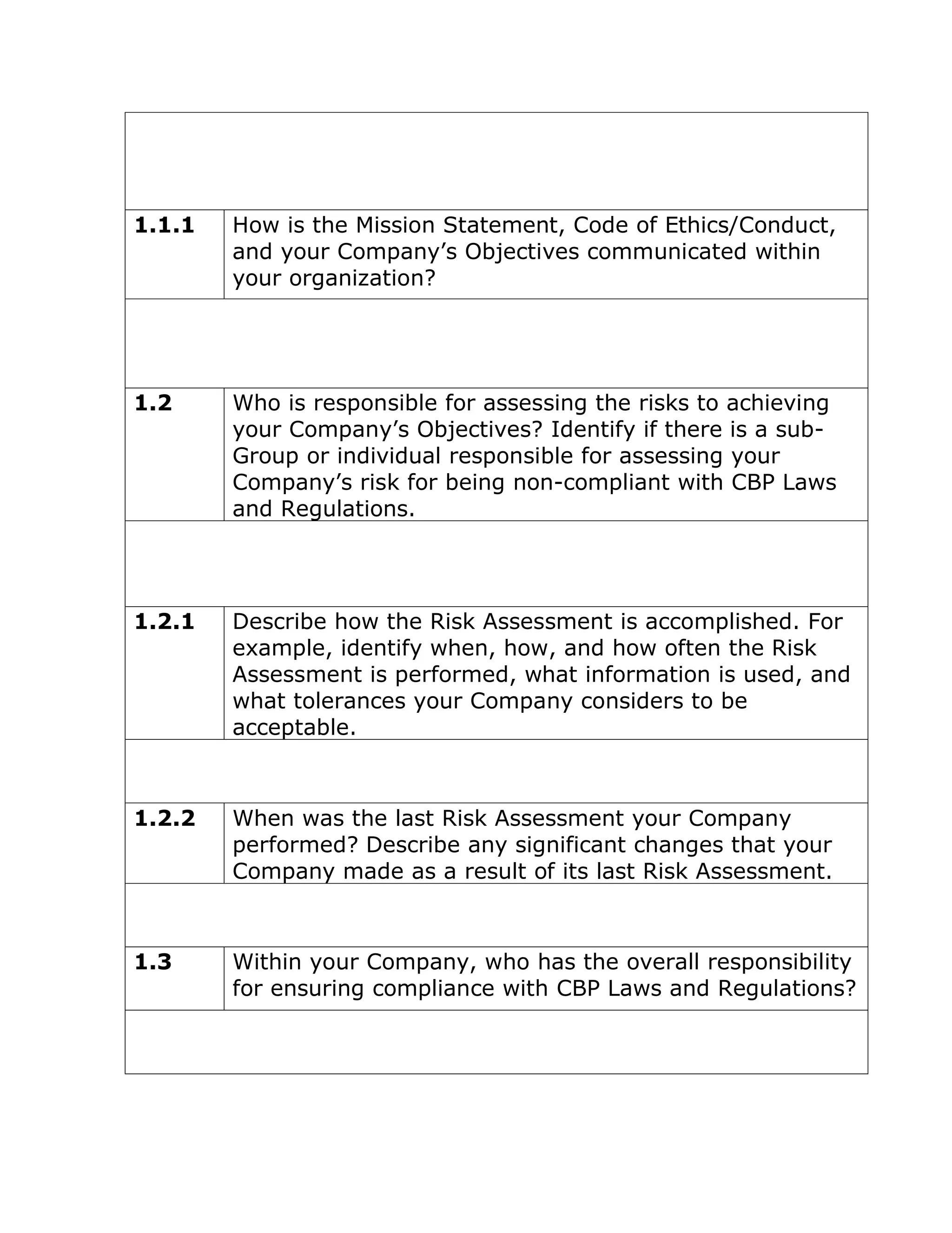 CBP PRE-AUDIT ASSESSMENT QUESTIONNAIRE | PDF