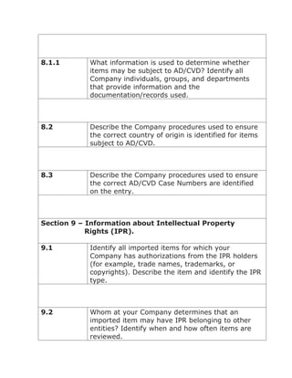 CBP PRE-AUDIT ASSESSMENT QUESTIONNAIRE | PDF