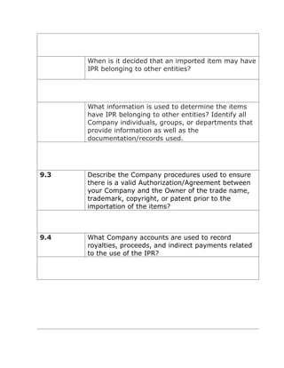 CBP PRE-AUDIT ASSESSMENT QUESTIONNAIRE | PDF