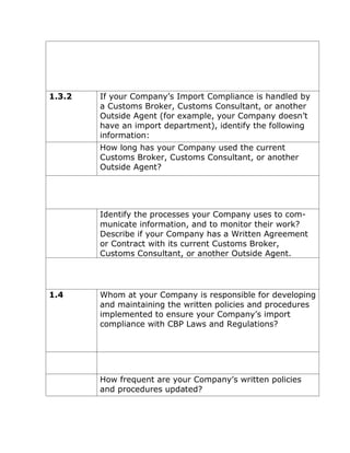 CBP PRE-AUDIT ASSESSMENT QUESTIONNAIRE | PDF