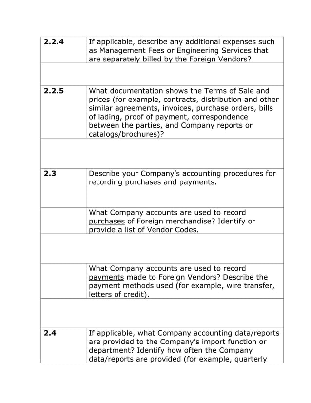 CBP PRE-AUDIT ASSESSMENT QUESTIONNAIRE | PDF
