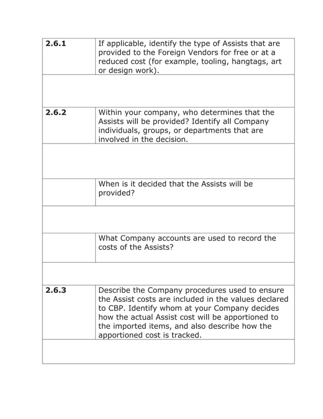 CBP PRE-AUDIT ASSESSMENT QUESTIONNAIRE | PDF